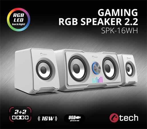 C-TECH reproduktory SPK-16, 2.2, 16W, RGB podsvícení, 3,5mm jack, USB ...