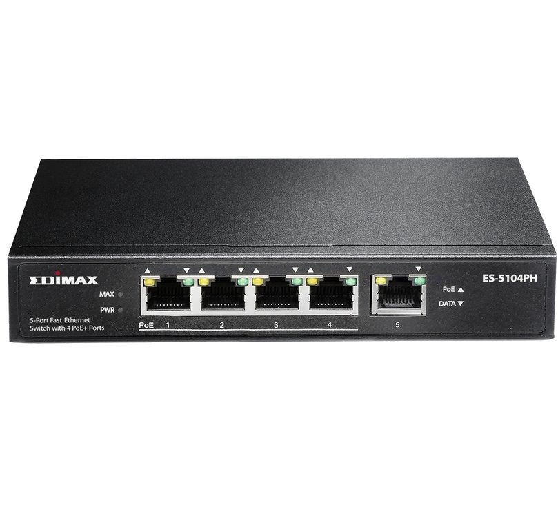 Edimax ES-5104PH PoE Switch, 5x LAN, 4x 802.3af/at, 55W budget ...