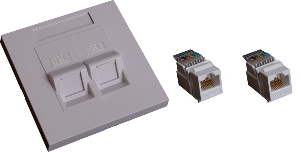 EuroLan UTP concealed socket, 2x RJ45, 45°, white, Cat.5e keystones ...