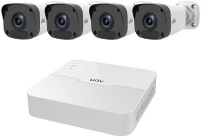 UNV IP KIT, NVR NVR301-04LB-P4 + 4x IP bullet camera IPC2122LR3-PF40M-D, 2MP | Discomp