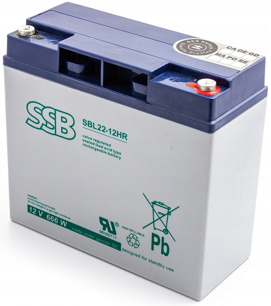 SSB lead battery 12V 22Ah AGM, lifetime 10-12 years, M5 connector ...